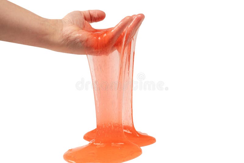Red Slime Toy in Man Hand Isolated on White Stock Photo - Image of kids ...