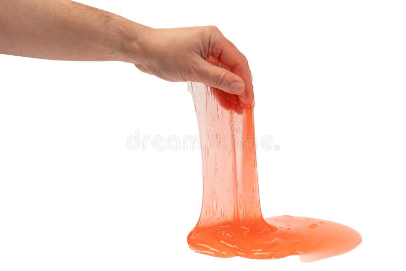 Red Slime Toy in Man Hand Isolated on White Stock Image - Image of ...
