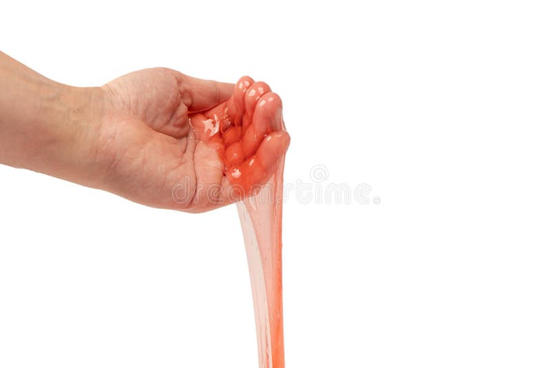 Red Slime Toy in Man Hand Isolated on White Stock Image - Image of ...