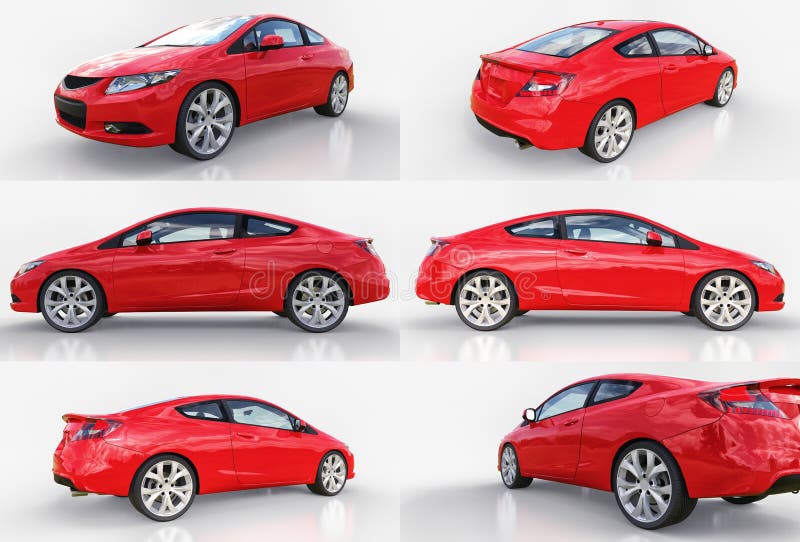 Red Small Sports Car Coupe. 3d Rendering. Stock Illustration ...