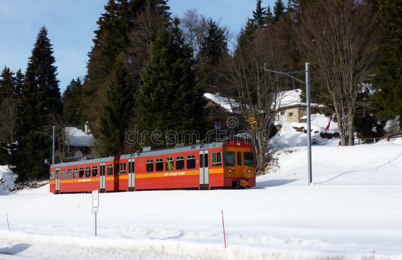 Red Small Train in Jura Mountain Stock Photo - Image of train, jura ...