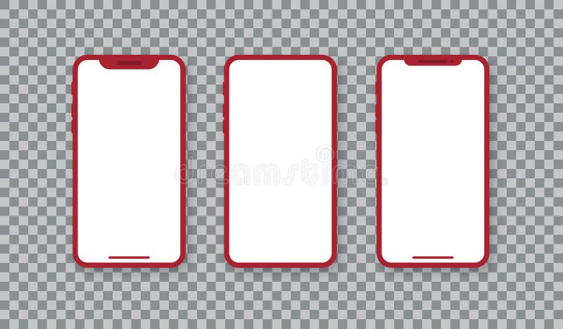 Red Smartphone on Transparent Background. Set of Mobile Phone Mockup ...