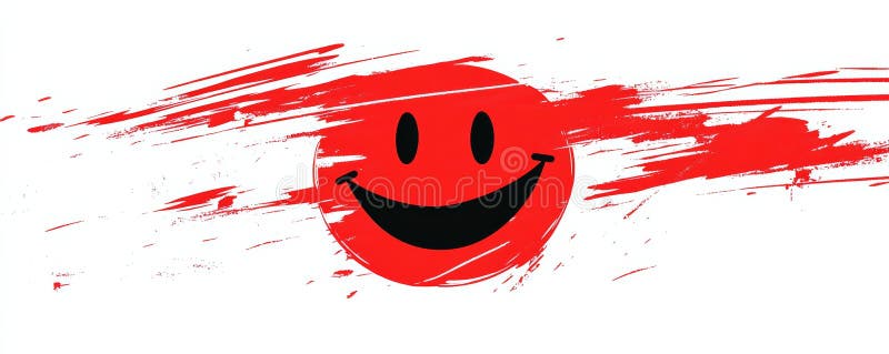 Red Smiley Face on Abstract White and Red Brushstroke Background ...