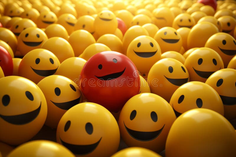 A Red Smiley Face in a Crowd of Yellow Smiley Faces Stock Illustration ...