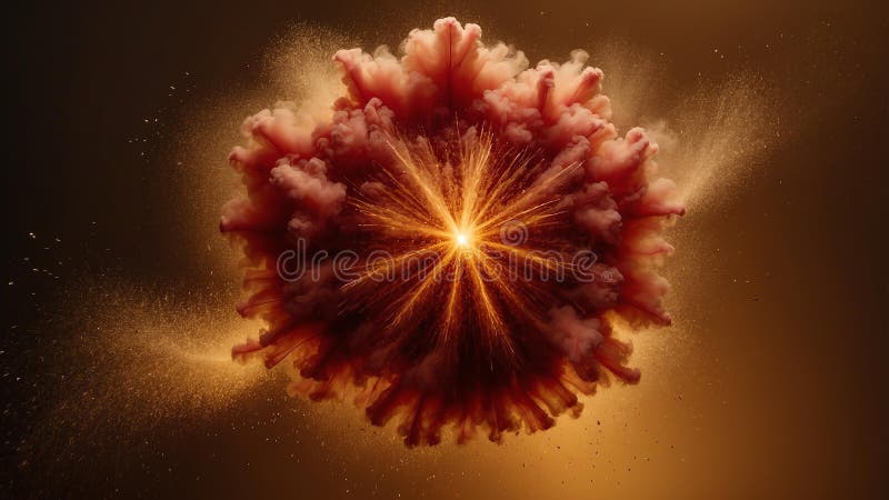 Red Smoke Center Radial Explosion Isolated in Gold Bac Ai Generated ...