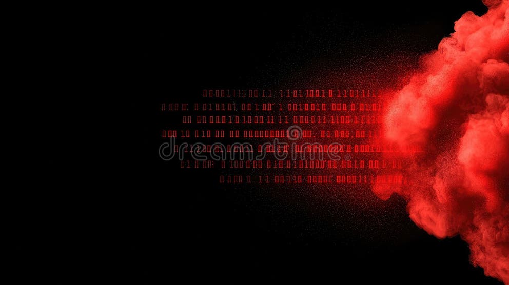 Red Smoke Cloud with Binary Code on a Black Background Symbolizing Digital Communication and ...
