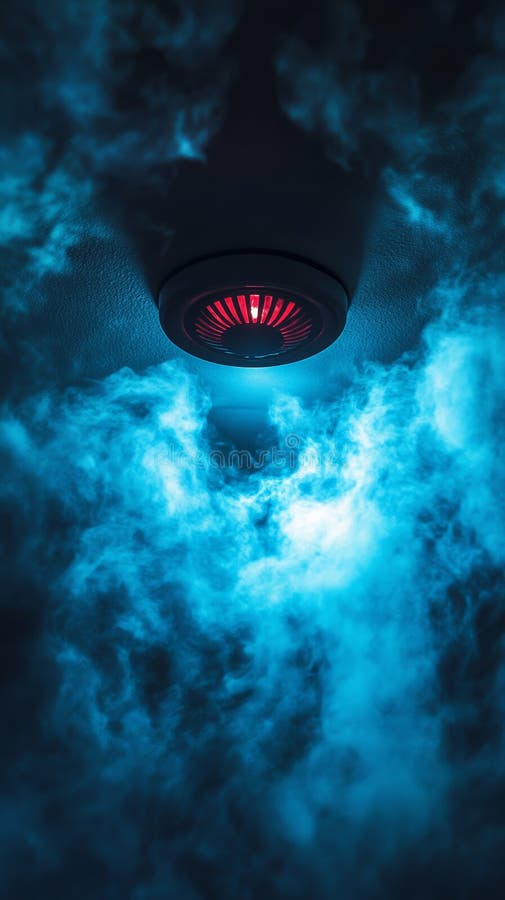 Red Smoke Detector in Blue Mist with Dramatic Lighting, Safety and ...