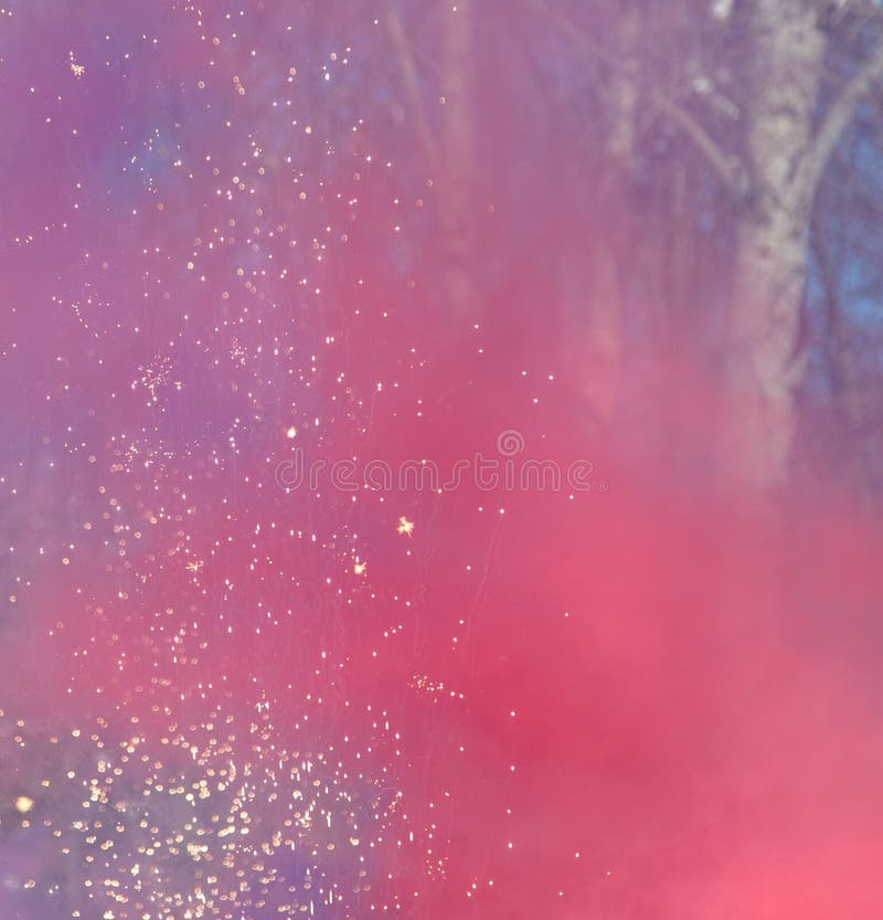 Red Smoke with Firework Sparks in Nature during Stock Photo - Image of ...