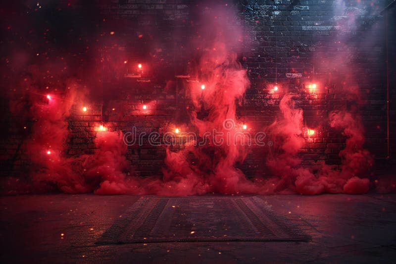 Red Smoke and Lights Behind a Brick Wall, High Quality, High Resolution ...