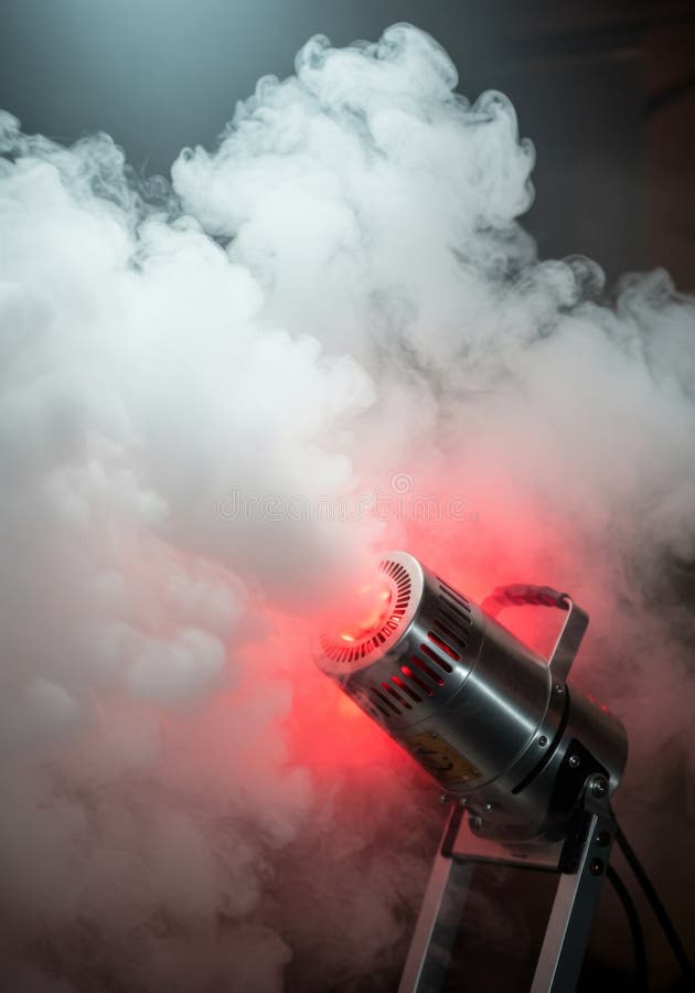 Red Smoke Machine in Dark Studio Stock Illustration - Illustration of ...