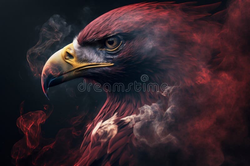 Red Smoke Surrounds Majestic Eagle Bird. AI Stock Illustration ...