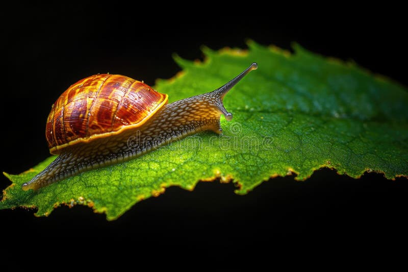 Close-up of a Red Snail on Leaf Stock Image - Image of shell, detail ...