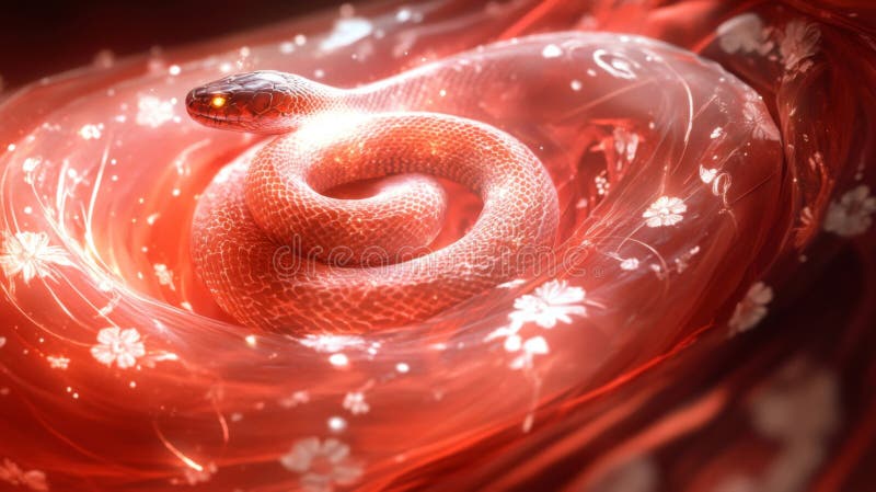 Red Snake Coiled in Floral Red Fabric Stock Illustration - Illustration ...