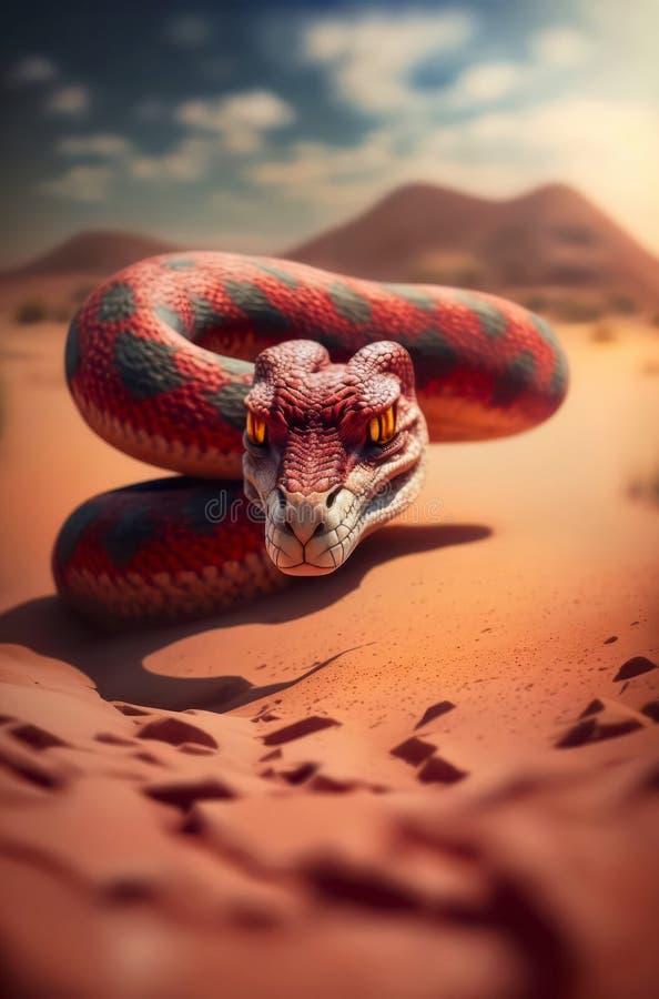 Red snake in the desert. stock illustration. Illustration of closeup ...