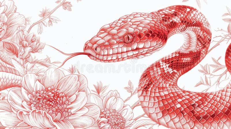 Red Snake with Flowers Illustration, Generative AI Stock Image - Image ...
