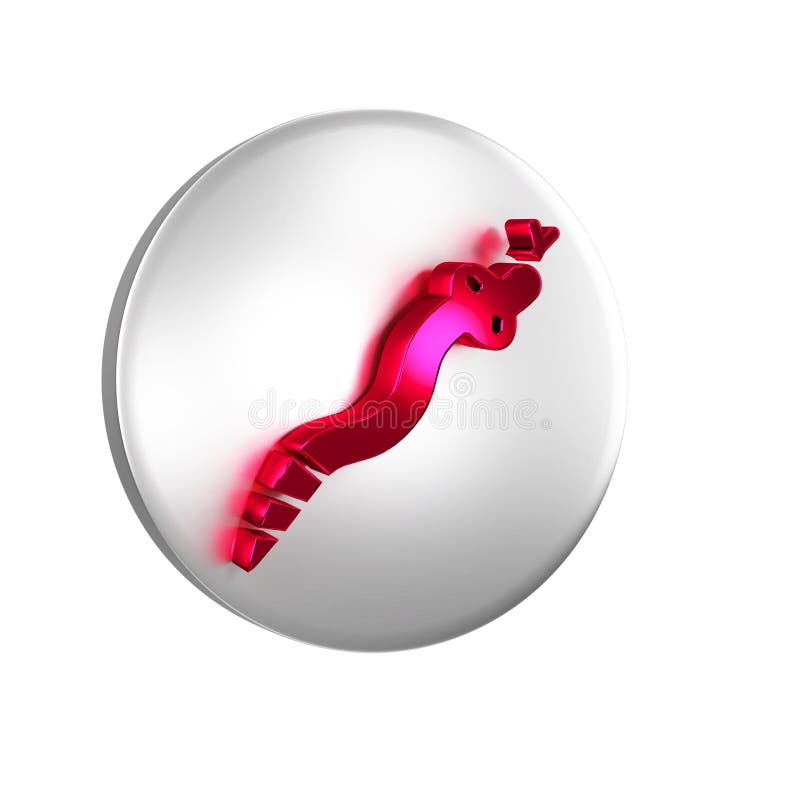 Red Snake Icon Isolated on Transparent Background. Silver Circle Button ...
