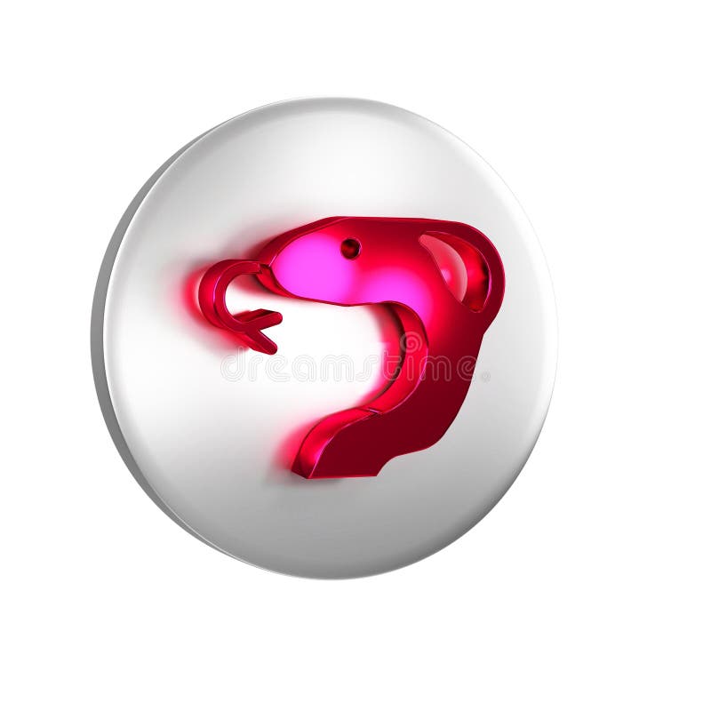 Red Snake Icon Isolated on Transparent Background. Silver Circle Button ...