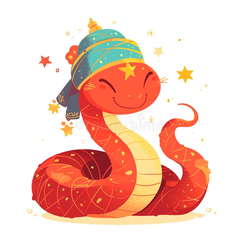 A Red Snake with a Smile on Its Face is Surrounded by Glitter. the ...