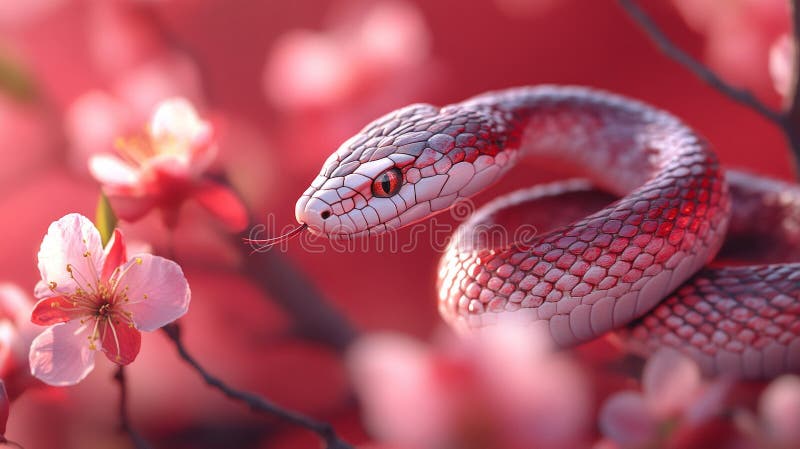 Red Snake among Pink Blossoms Springtime Beauty Stock Illustration ...