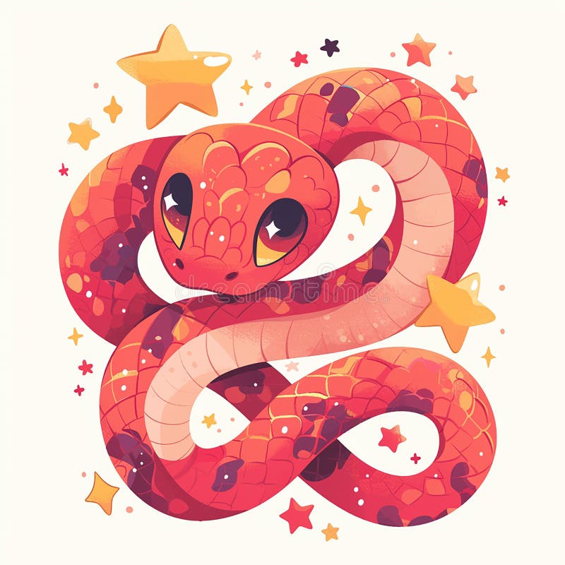 A Red Snake with a Smile on Its Face is Surrounded by Glitter. the ...