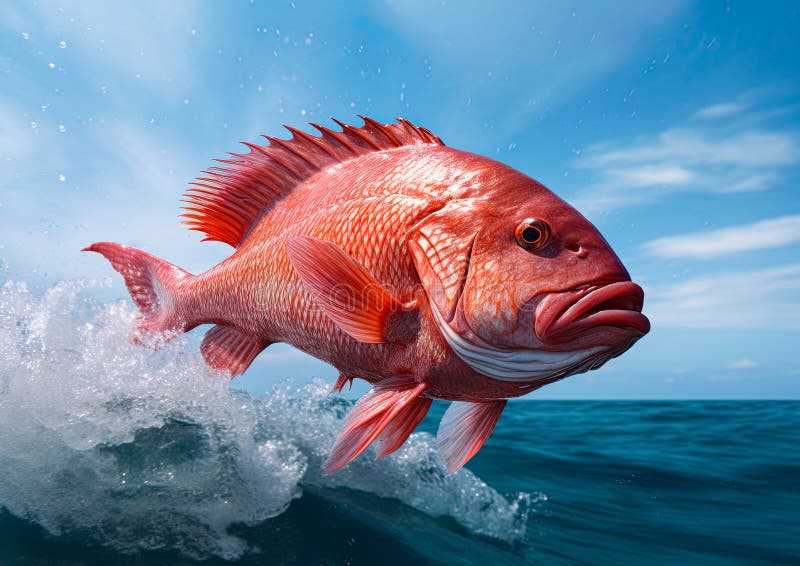 Red Snapper Jumping Out of the Ocean Water. Ai Generative Stock ...