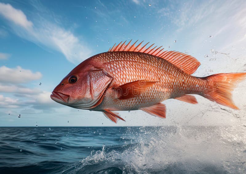 Red Snapper Jumping Out of the Ocean Water. Ai Generative Stock Image ...