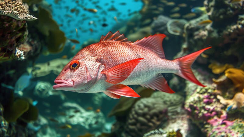 Red Snapper Lutjanus Bohar Underwater . Generative Ai Stock ...