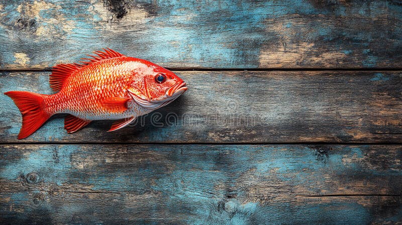 Red Snapper on Rustic Wood, Overhead View, Copy Space, Seafood Menu ...
