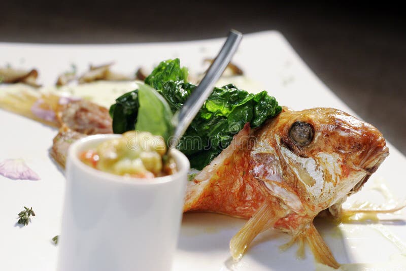 Red Snapper Stuffed with Spinach Stock Image - Image of cookery, meal ...