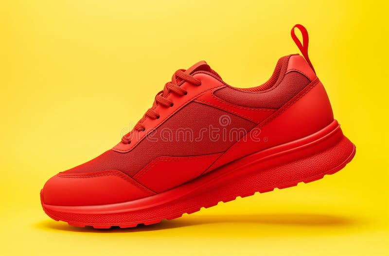 Red Sneaker on Yellow Background Stock Photo - Image of athletic, lace ...