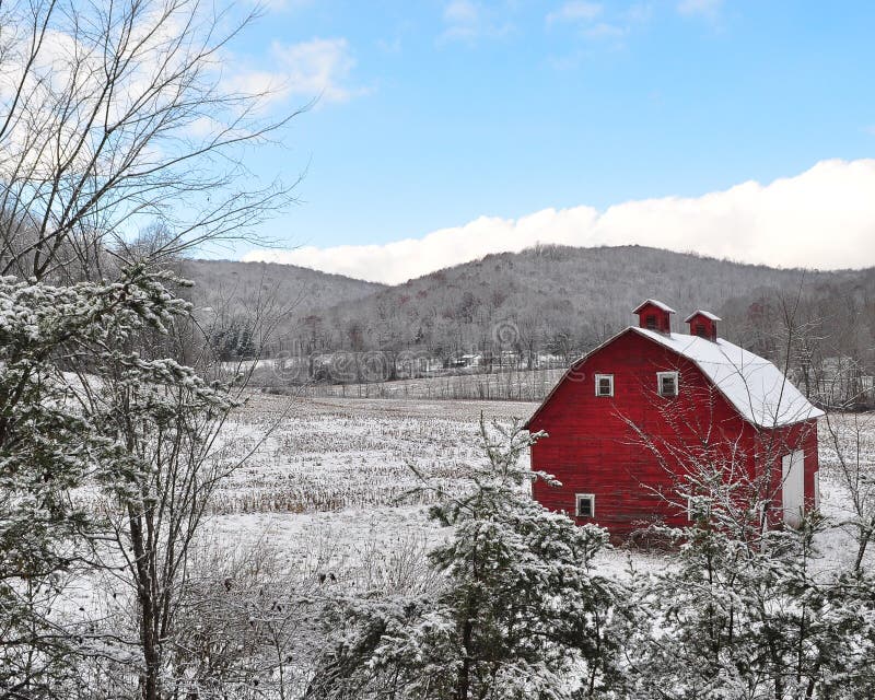 Red Snow Barn stock photo. Image of landscape, cold, christmas - 46937244