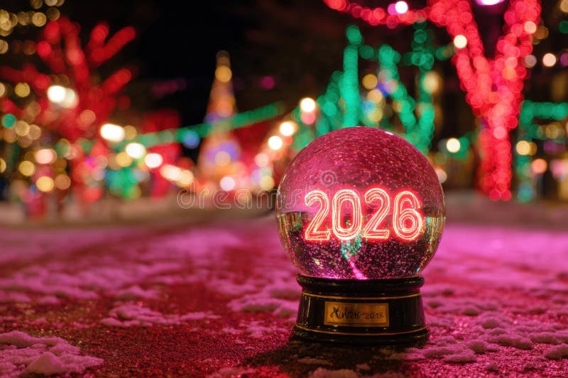 Red 2020 Snow Globe on White Snowy Surface with Soft Natural Light ...