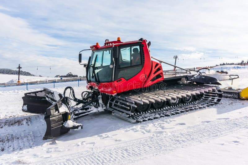 Red Snow-grooming Machine on Snow Stock Photo - Image of outdoor ...