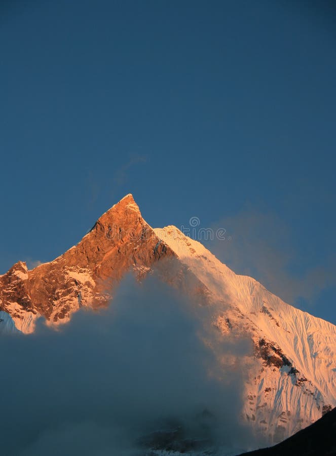 Red Snow Peak of Machhapuchhare, the Fish Tail, in the Sunset, Pokhara ...