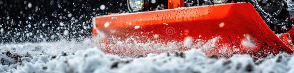 A Red Snow Plow Clearing a Path through Heavy Snowfall Stock Image ...