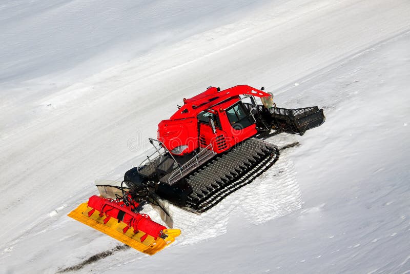 A Red Snow-plow on Snow Mountain. Stock Image - Image of beautiful ...