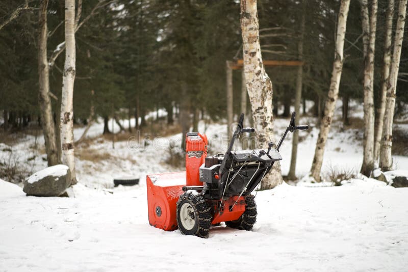 Red SnowBlower stock image. Image of work, chains, snow - 65490259