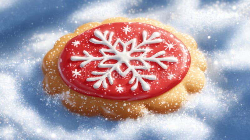 A Red Snowflake Cookie in the Snow Stock Illustration - Illustration of ...
