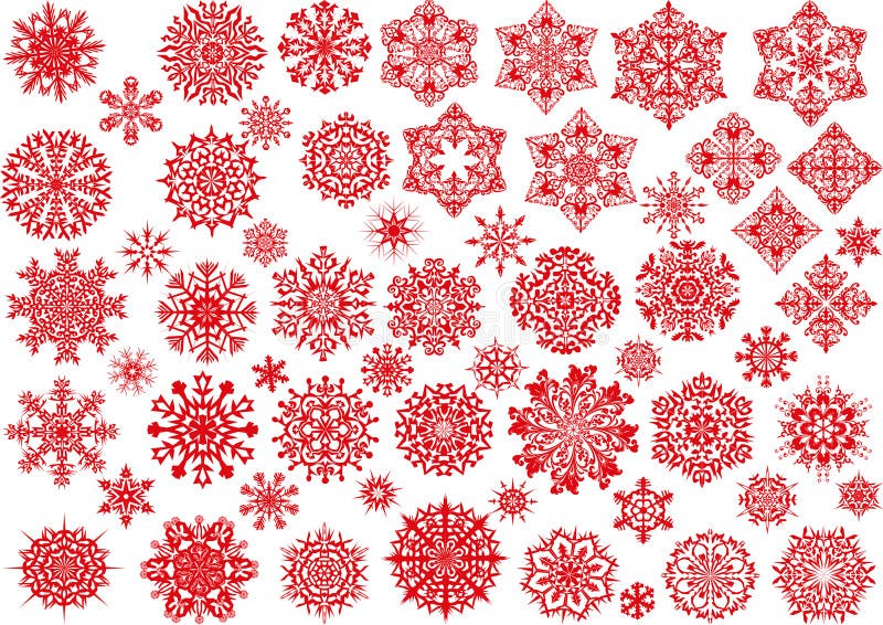 Red Snowflakes Set on White Stock Vector - Illustration of winter ...