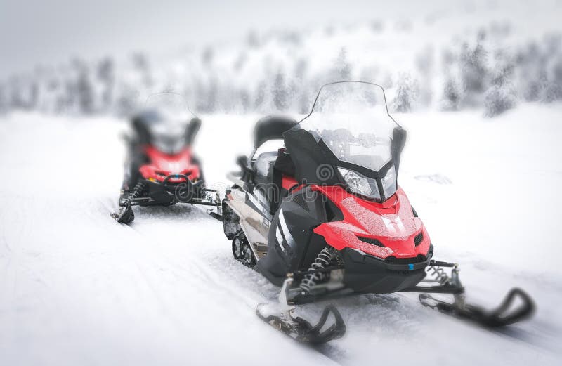 Red Snowmobile in Finnish Lapland Stock Image - Image of circle, active ...