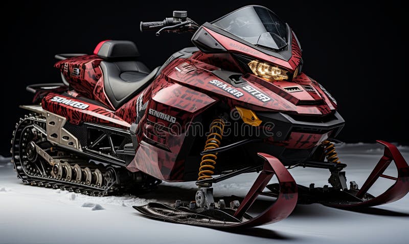 Red Snowmobile Parked on Snowy Surface Stock Photo - Image of riding ...