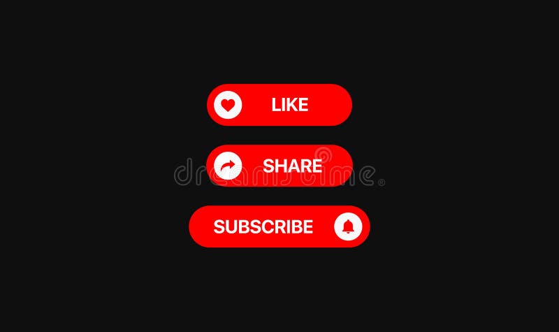 Red Social Media Elements. Like Button. Share Button. Subscribe Button ...
