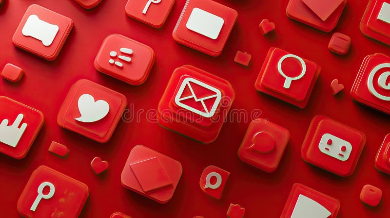Red Social Media Icons Background. Communication and Connection Concept ...