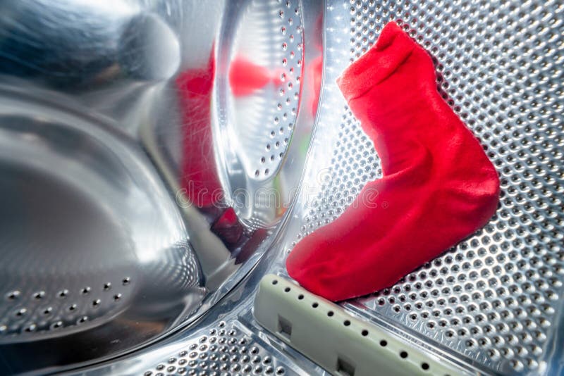 Red Sock in a Washing Machine Drum - Wide Angle Stock Photo - Image of ...