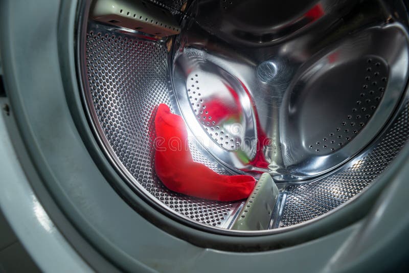 Red Sock in a Washing Machine Drum - Wide Angle Stock Photo - Image of ...