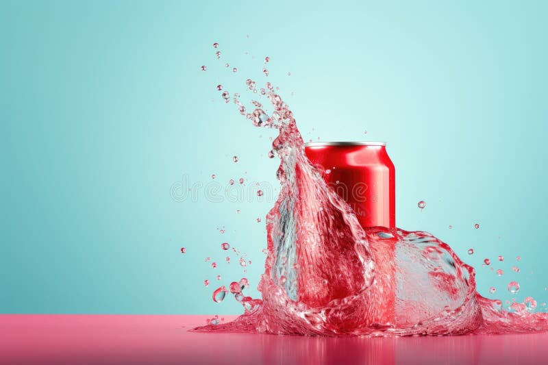 Red Soda Can with Dynamic Water Splash Stock Image - Image of liquid ...