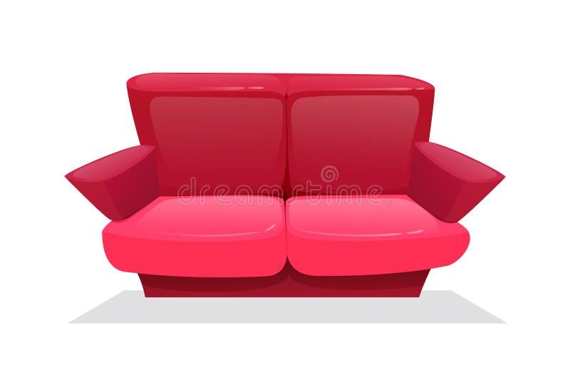 Red Sofa in Cartoon Style. Vector Drawing on White Stock Vector ...