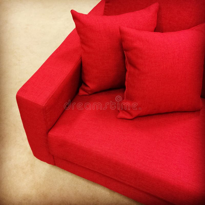 Red sofa with cushions stock photo. Image of comfortable - 41212506