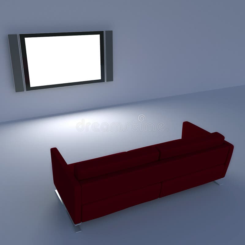 Red Sofa with a Flat Screen TV on the Wall Stock Illustration ...