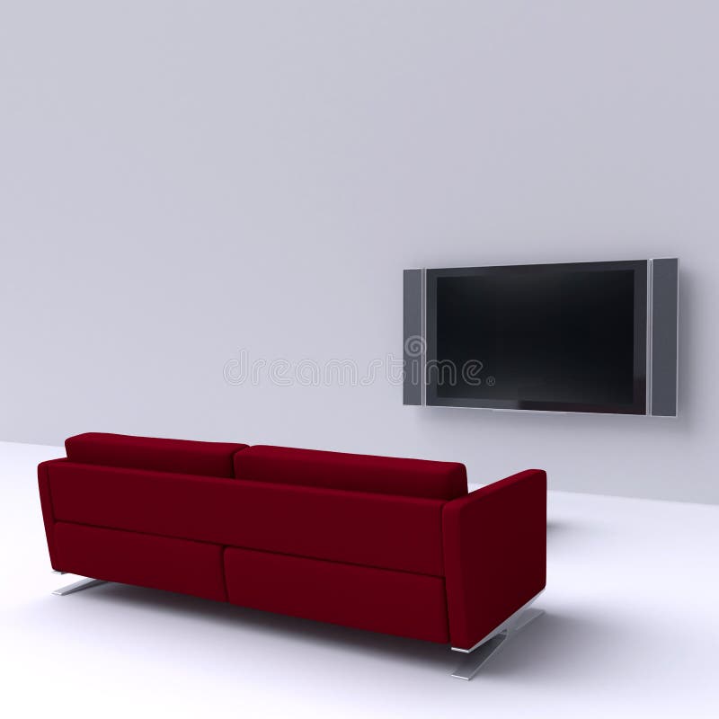 Red Sofa with a Flat Screen TV on the Wall Stock Illustration ...